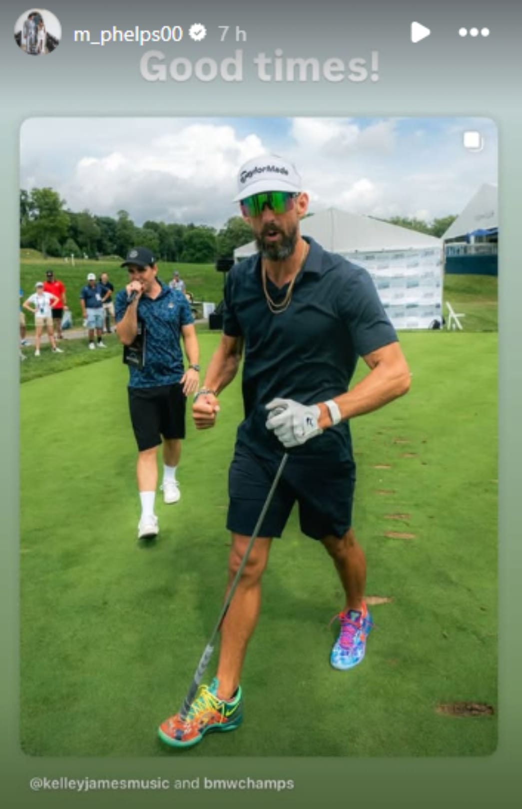 Michael Phelps drops a two-word reaction as he plays Pro-Am alongside ...