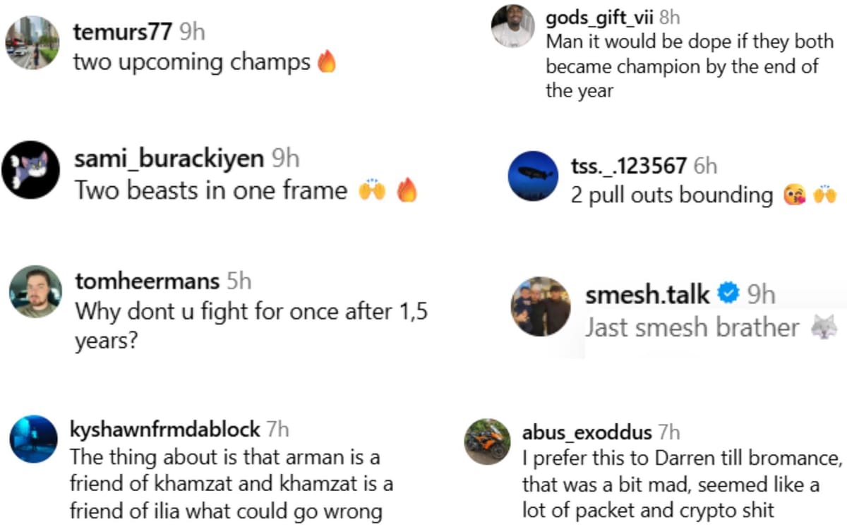 Two Beasts In One Frame Fans React As Khamzat Chimaev And Arman