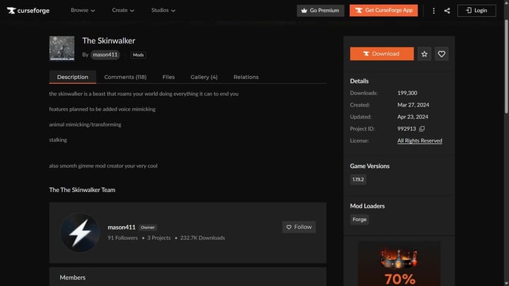 This horror Minecraft mod adds skinwalkers to the game