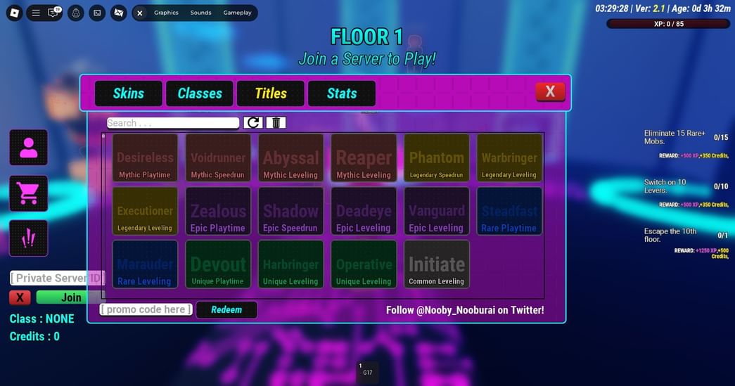 18 Floors codes (September 2025)