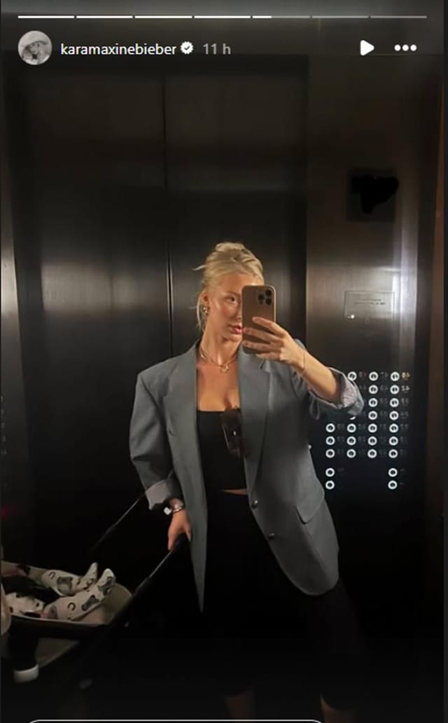 Shane Bieber’s wife, Kara, nails chic work-mom vibe in sleek blazer and tights