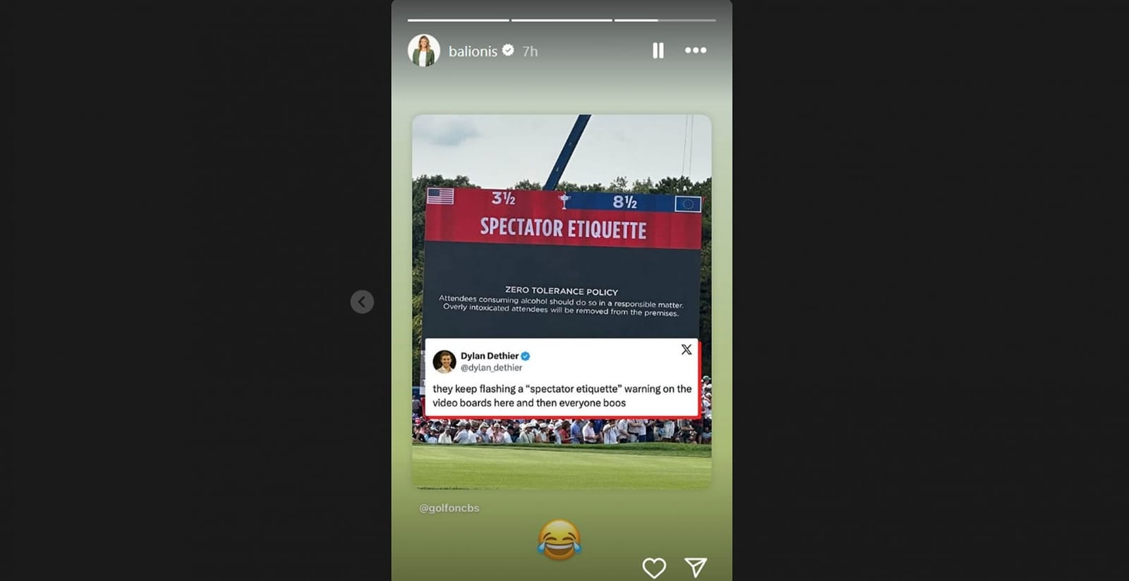 Amanda Balionis reacts with emoji as Ryder Cup crowd boos “spectator ...