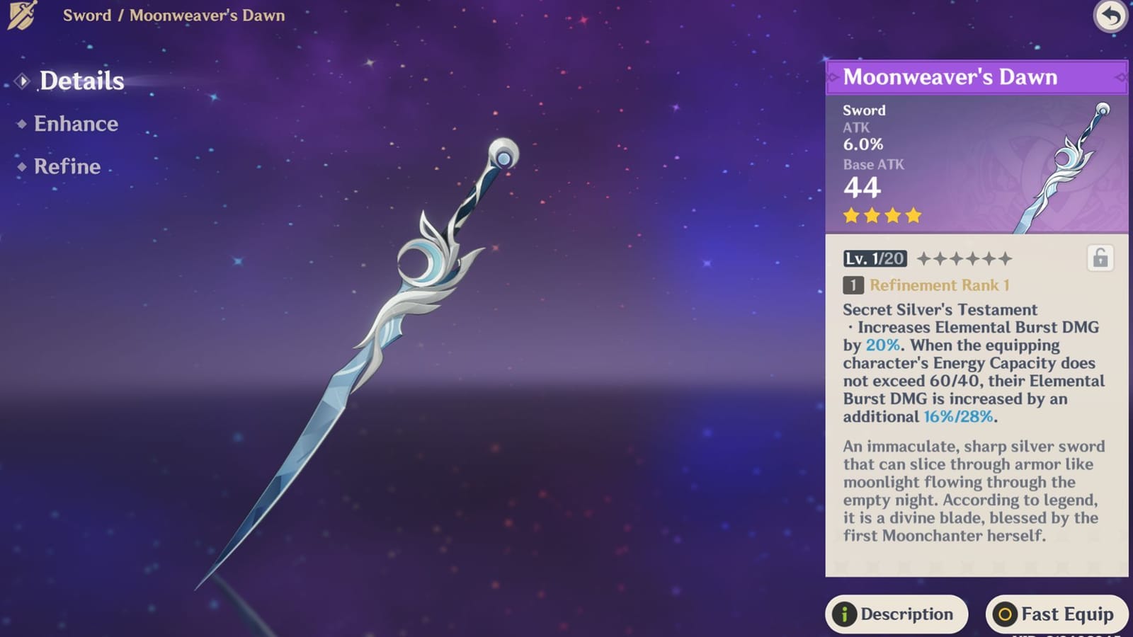 Genshin Impact Moonweaver's Dawn weapon guide