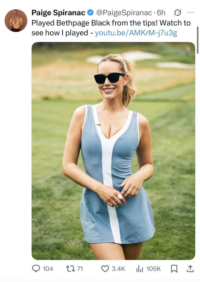 Paige Spiranac rocks $80 blue V-neck mini dress for latest collab video