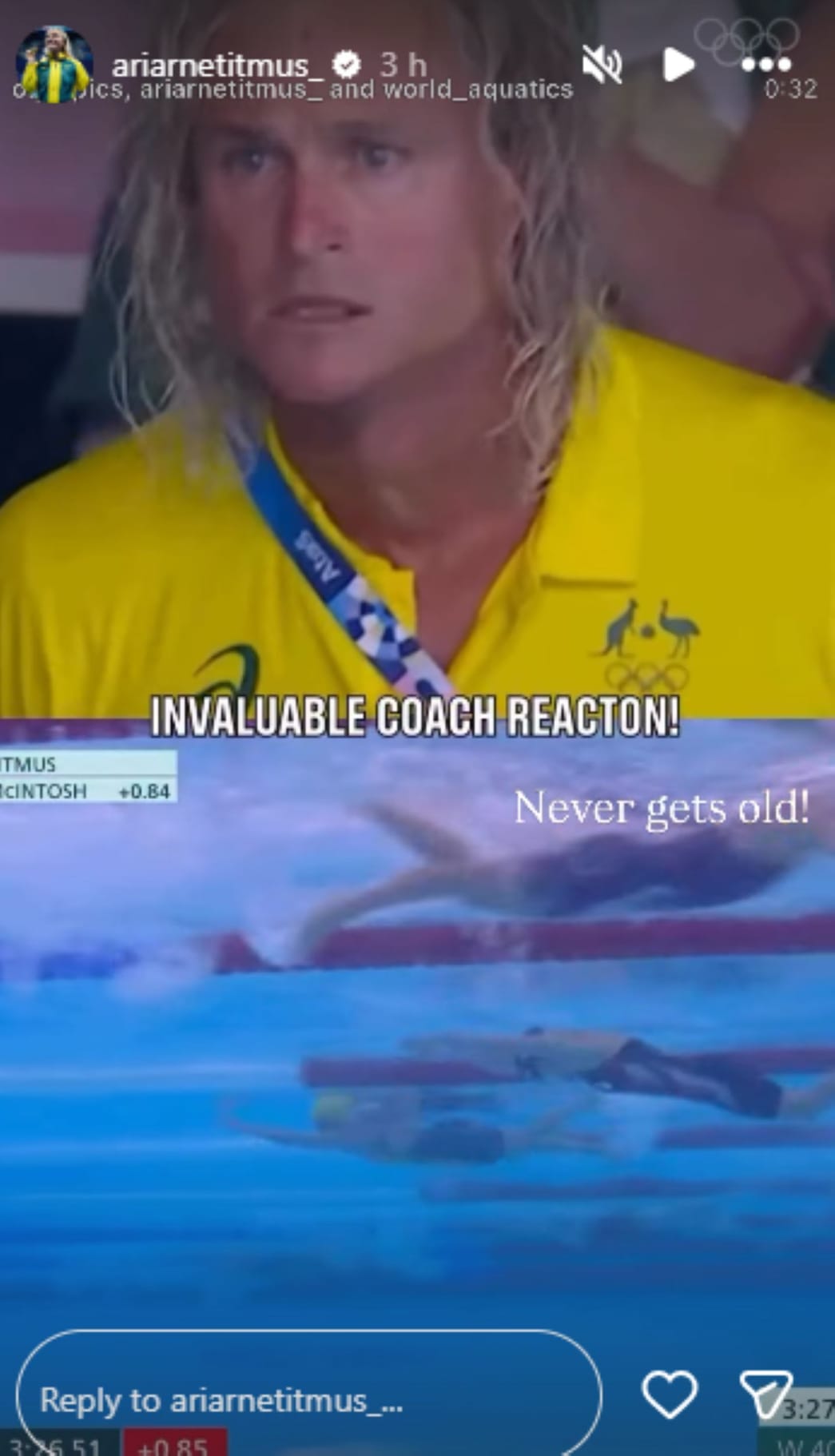 Ariarne Titmus reacts to her coach Dean Boxall's viral celebration at ...