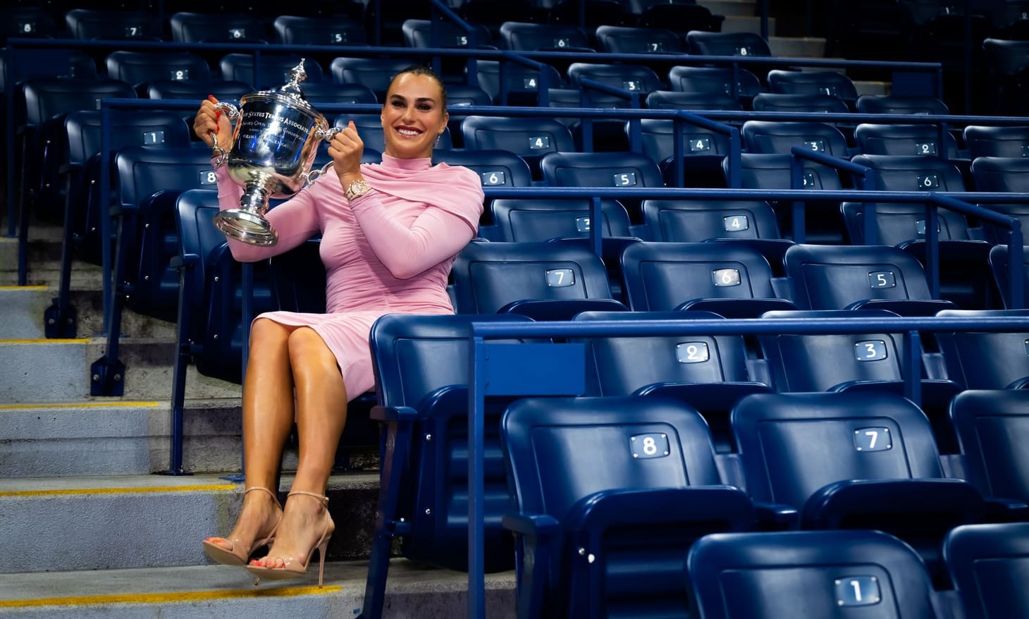 PICTURES: Aryna Sabalenka turns up the glamor in elegant pink dress as she poses with her US ...
