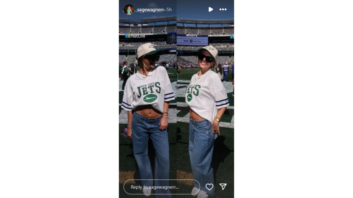 Mason Taylor's GF Sage Wagner drops fit-check in Jets jersey from Week ...