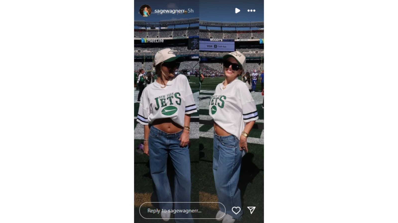 Mason Taylor's GF Sage Wagner drops fit-check in Jets jersey from Week ...