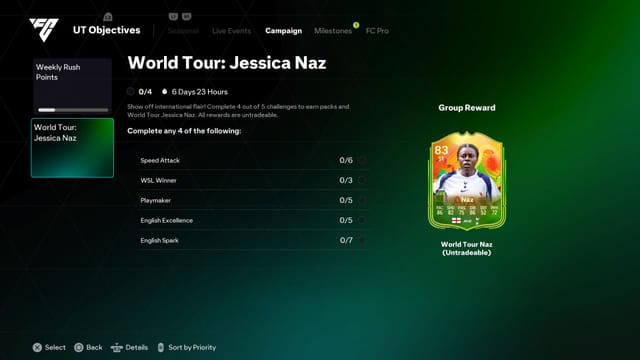 EA FC 26 Jessica Naz World Tour objective: All tasks and rewards