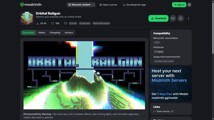 Minecraft Orbital Railgun mod guide