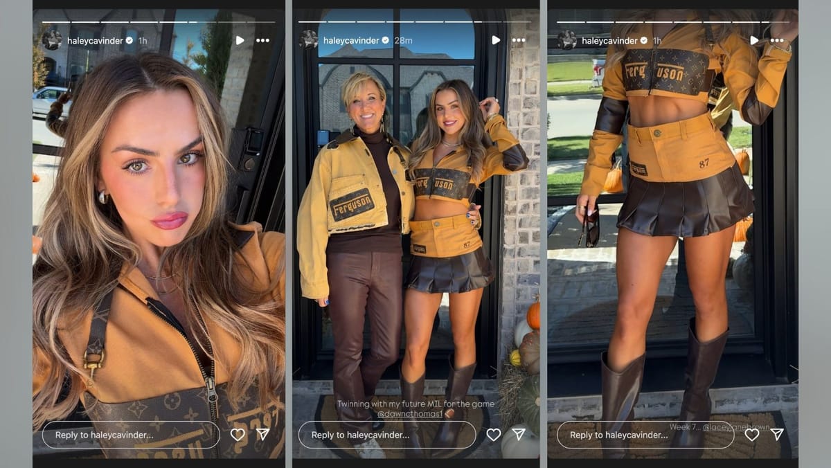 Jake Ferguson's fiancée Haley Cavinder twins in custom Louis Vuitton ...