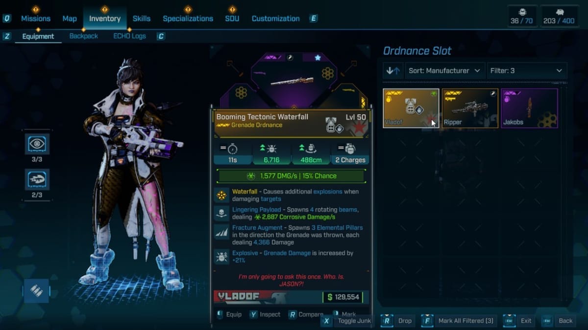 Borderlands 4 Waterfall Legendary grenade: Unique effect, stats, and ...