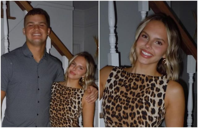 Mason Taylor's GF, Sage Warner, poses with TE's family at sidelines ...