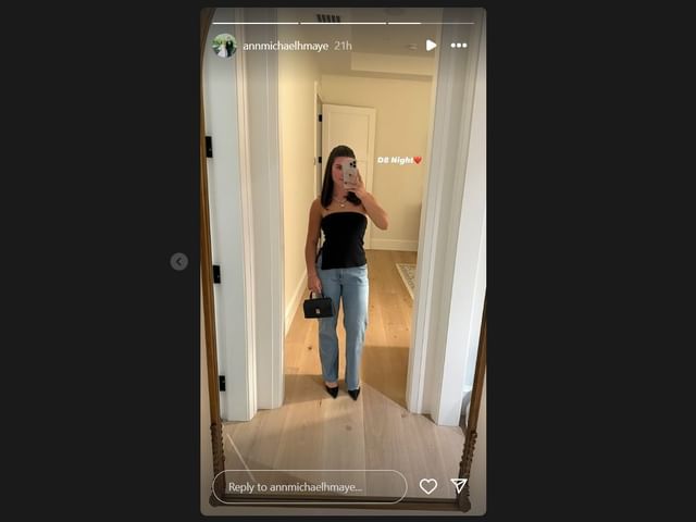 Drake Maye’s wife Ann Michael pairs black strapless top with comfy ...