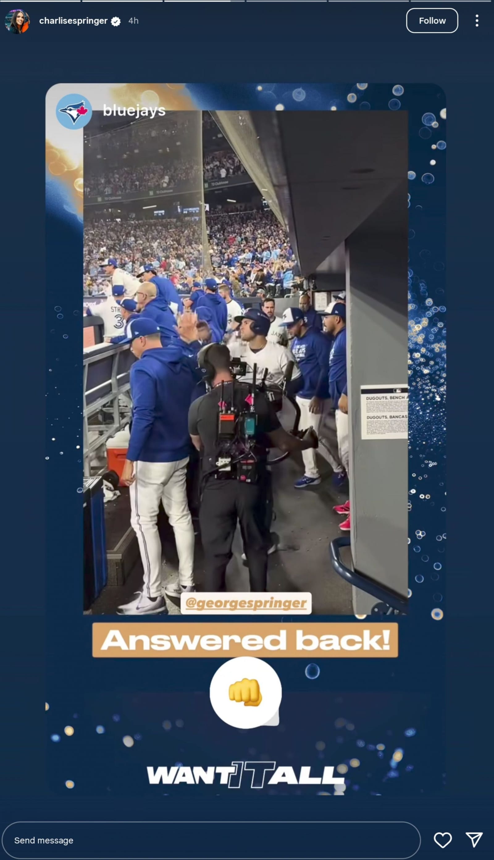 George Springer's wife Charlise drops 2-word message after husband's HR ...