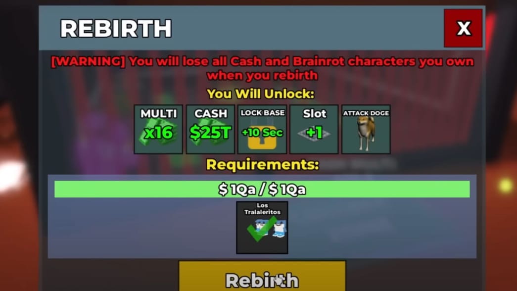 Steal a Brainrot Rebirth 16 guide