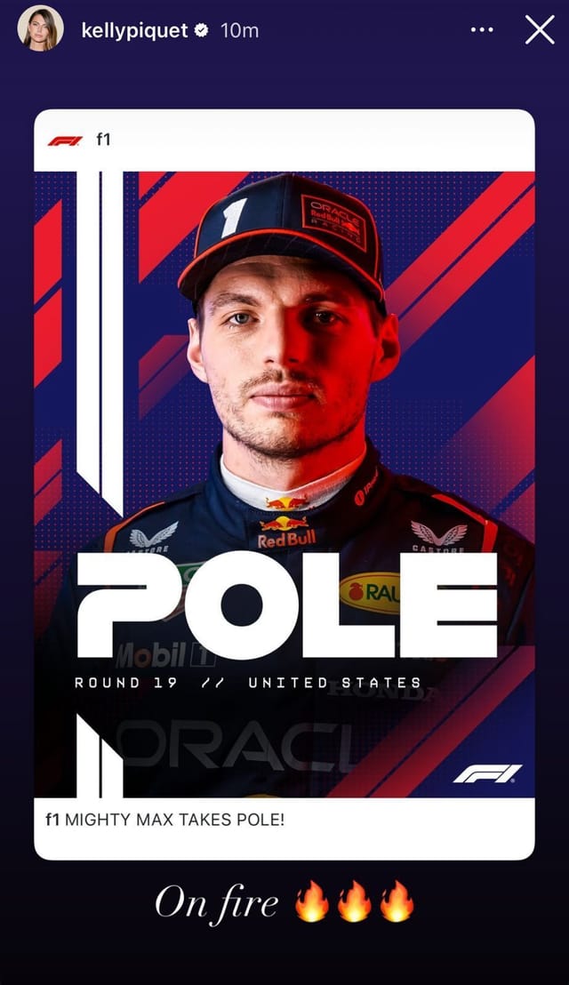 Kelly Piquet drops 2-word reaction to Max Verstappen securing pole ...