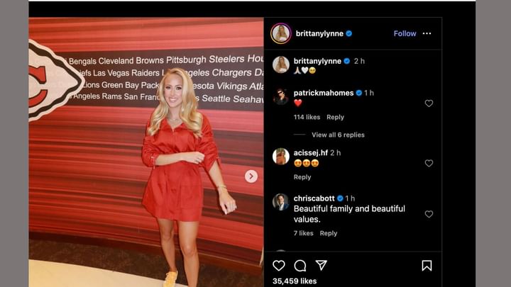 Patrick Mahomes drops loving reaction as wife Brittany flaunts Chiefs ...