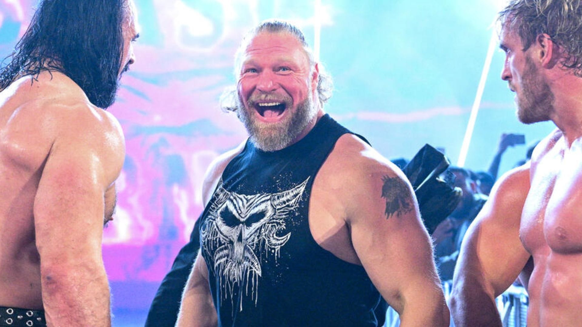 Scott Steiner reacts after Brock Lesnar shoves Bron Breakker's head ...