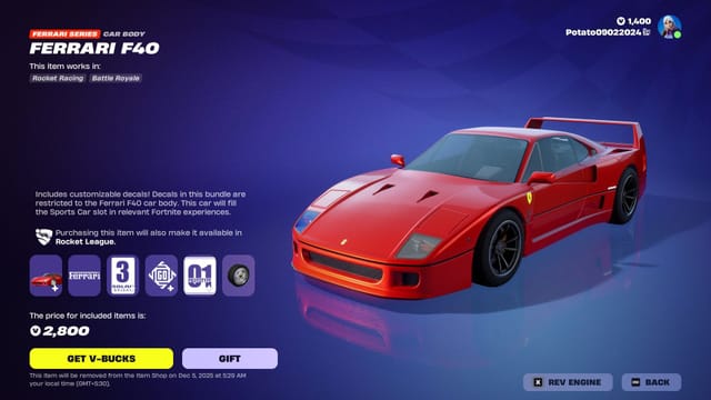 How to get the Ferrari F40 skin in Fortnite