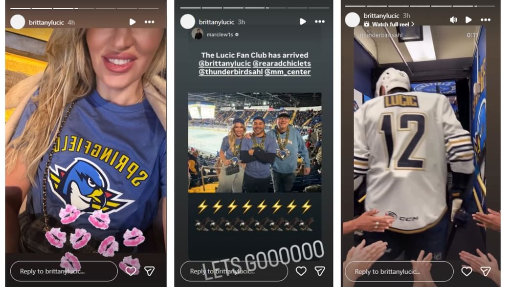 Milan Lucic's wife Brittany hypes his AHL debut for the T-Birds at a sold-out MassMutual Center