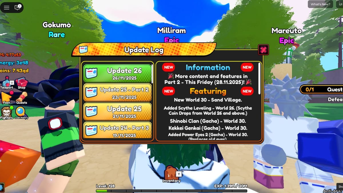 Anime Eternal: Update 26 Part 1 patch notes