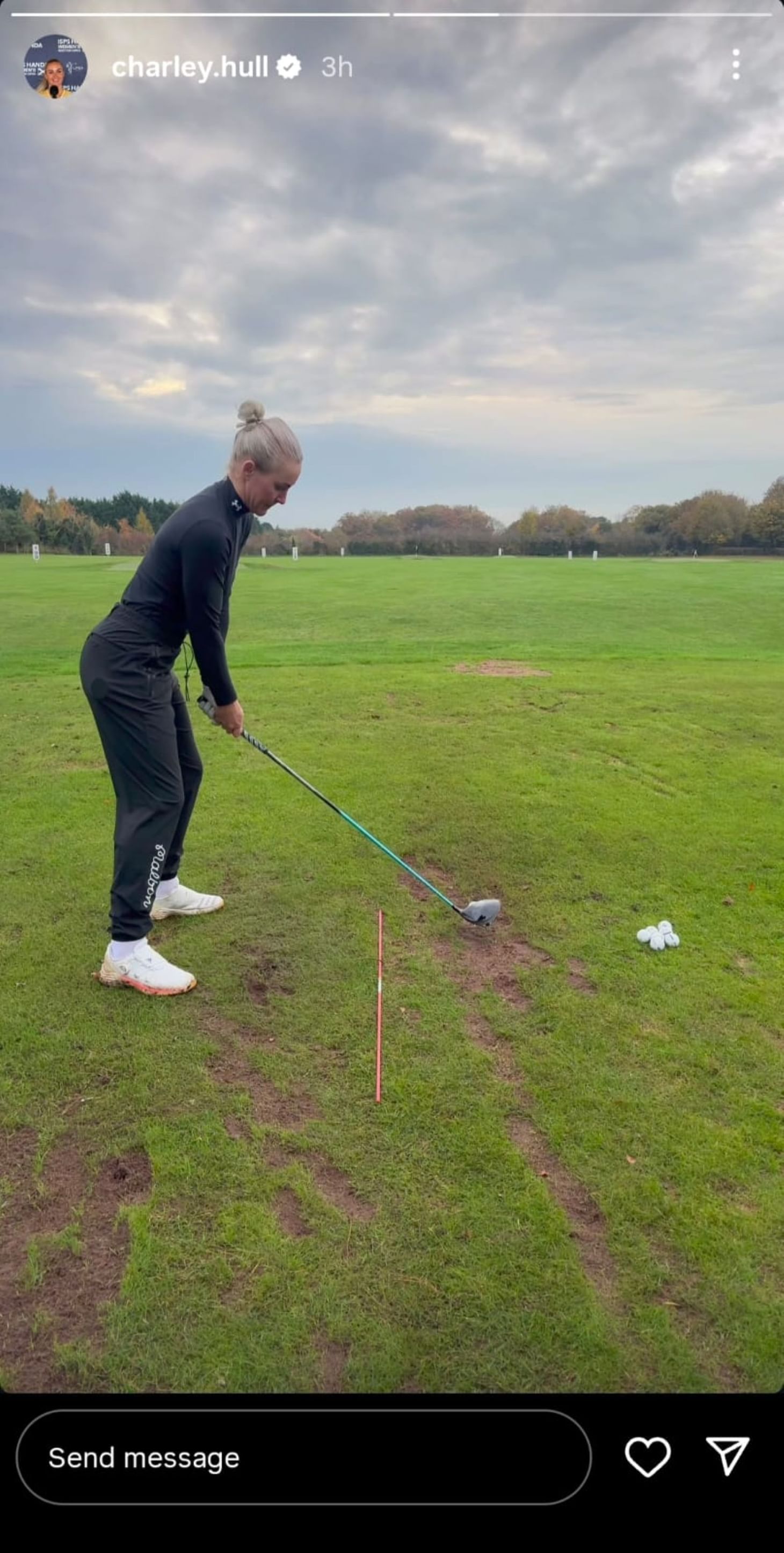 Charley Hull dons black as she practices her swing amid a break from professional golf