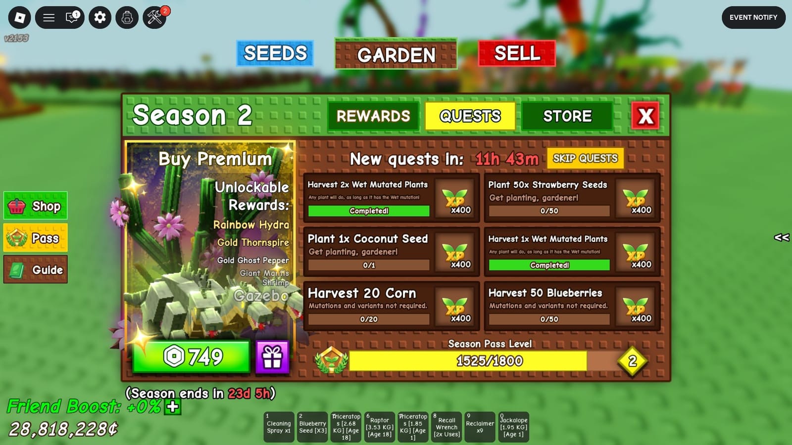Grow a Garden Season 2 Pass: All tier rewards, Premium price, and more