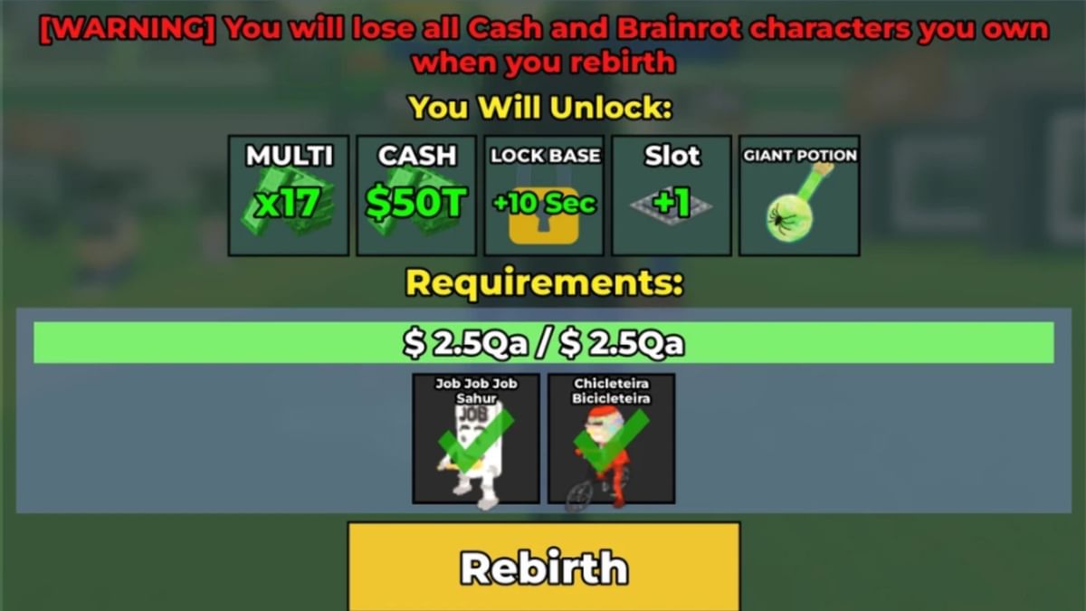 Steal a Brainrot Rebirth 17 guide