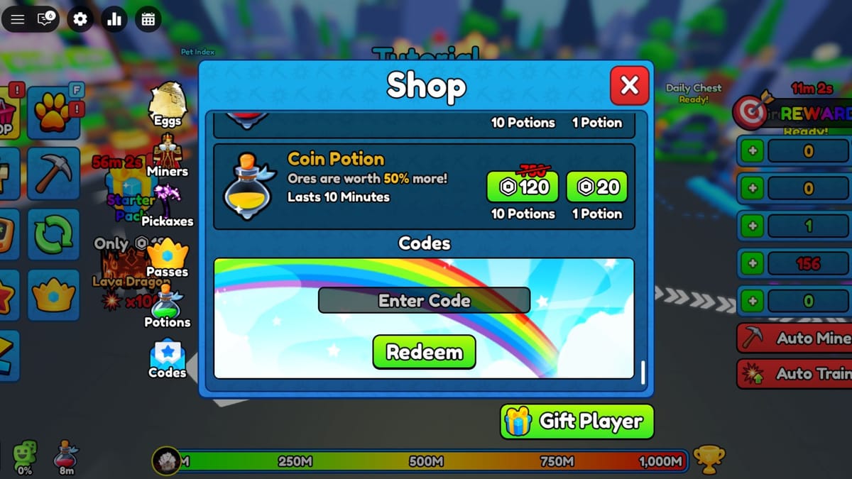 Pickaxe Simulator codes (March 2026)