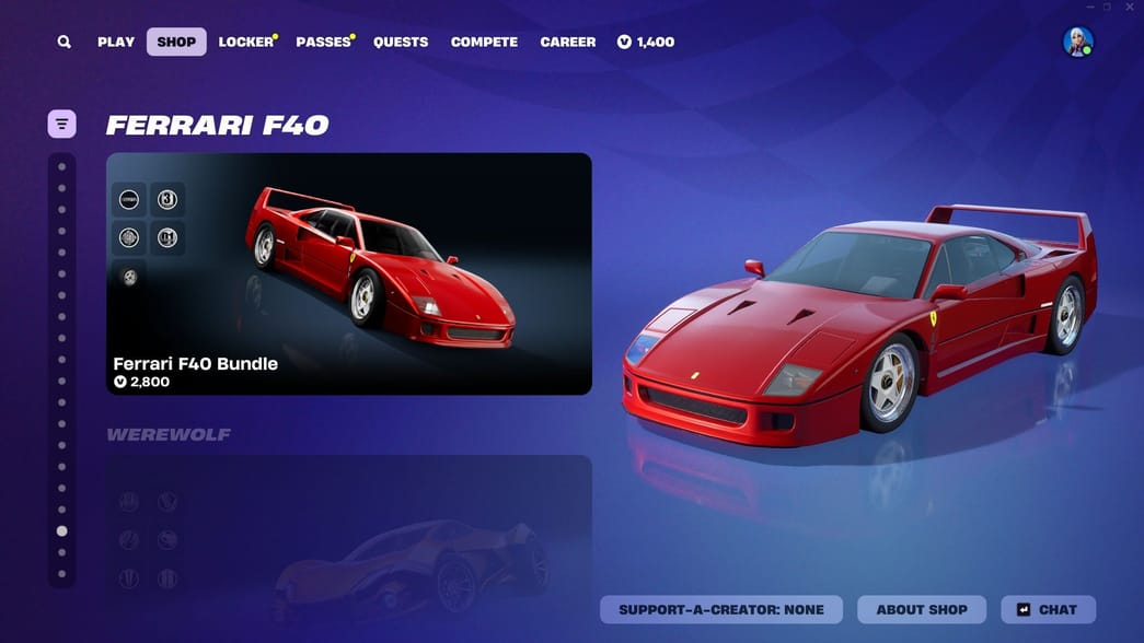 How to get the Ferrari F40 skin in Fortnite