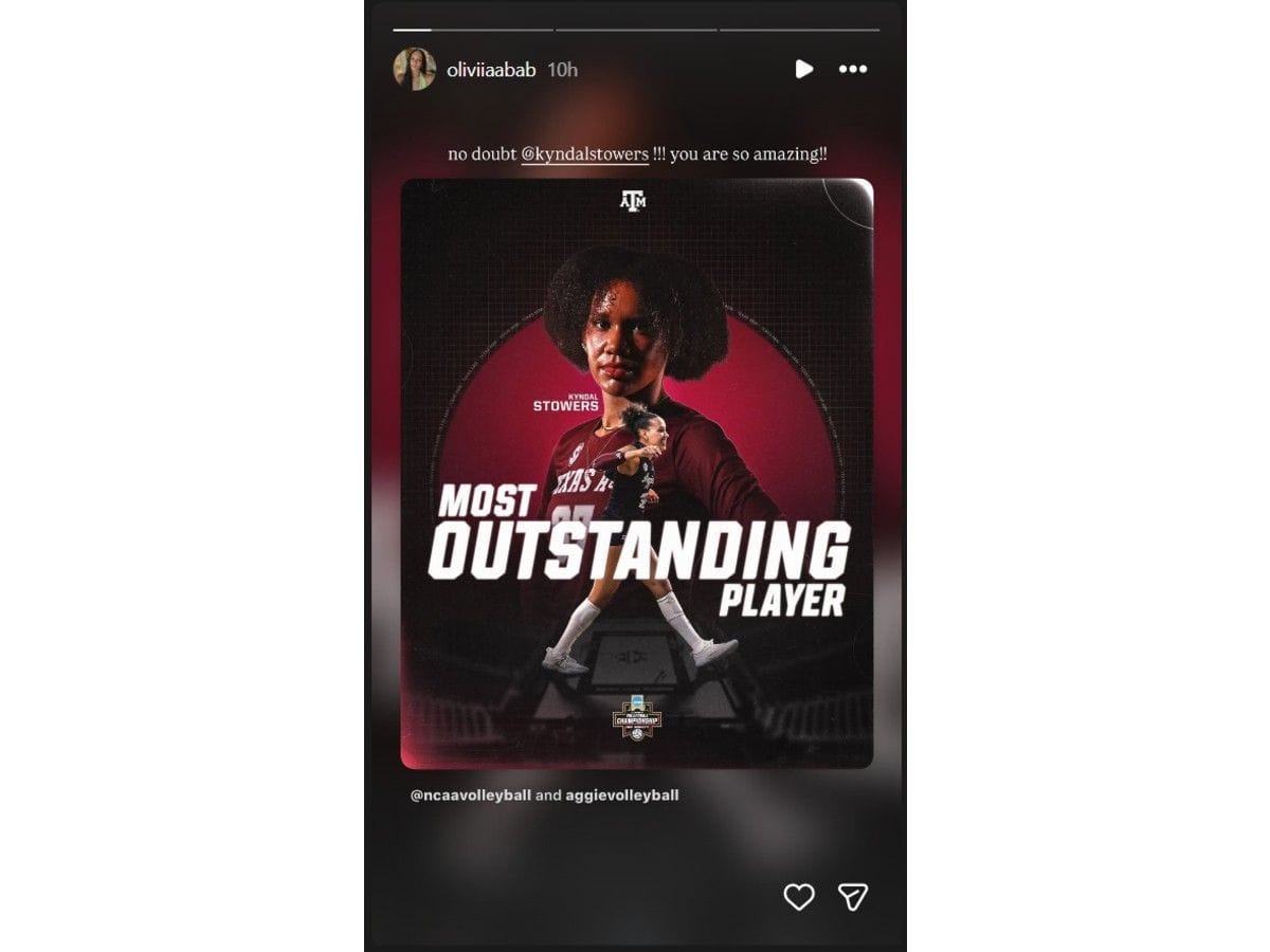 Olivia Babcock reacts as Texas A&M Volleyball player Kyndal Stowers ...