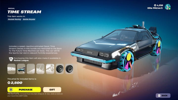 How to get Back to the Future Time Machine car skin in Fortnite