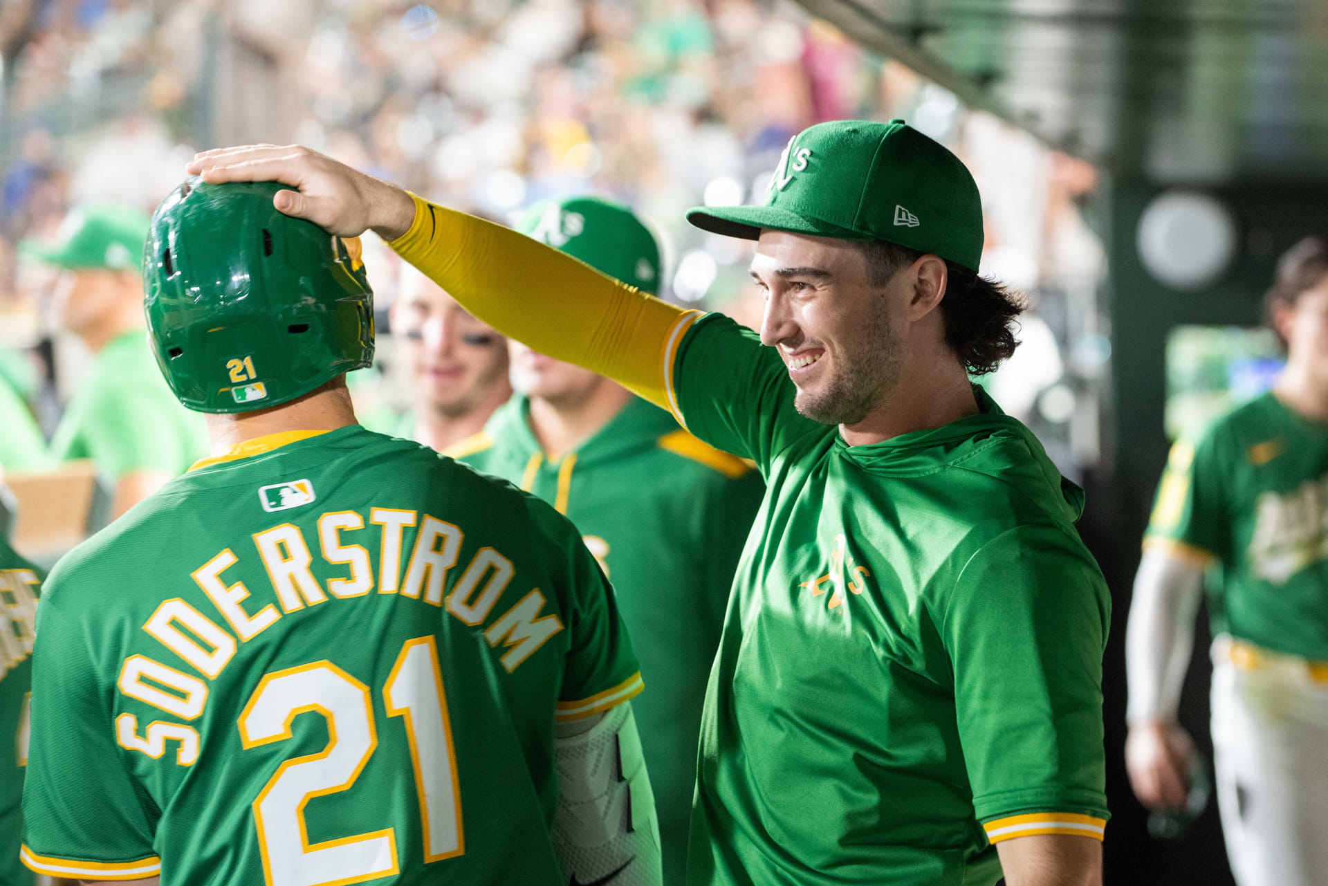 Jacob Wilson and Lawrence Butler react to Tyler Soderstrom's record ...