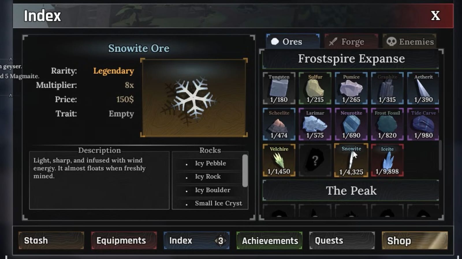 All ores in The Forge Frostspire Expanse