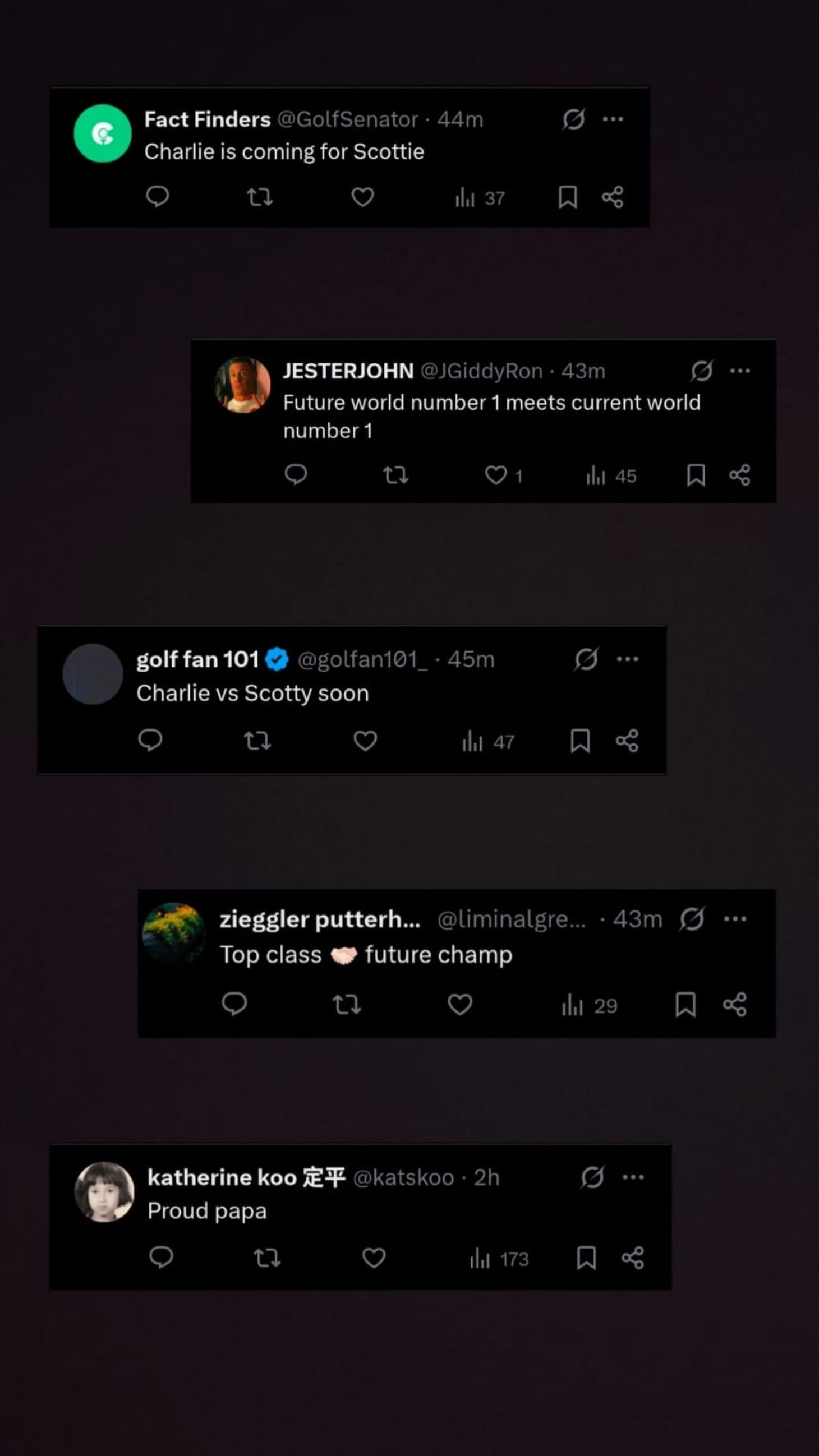 "Charlie Woods is coming for Scottie Scheffler" - Fans react to the duo ...