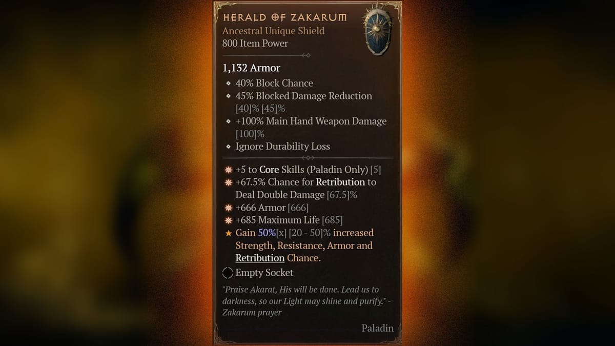 How to get Herald of Zakarum in Diablo 4 and its unique effects
