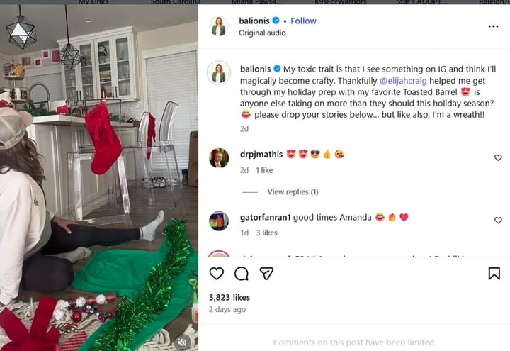 Amanda Balionis poses in Christmas-themed outfit in fun new post