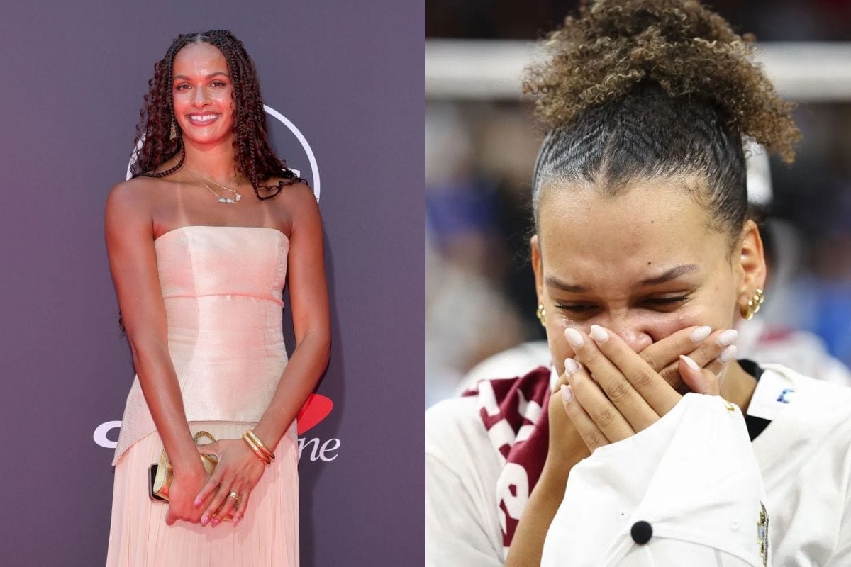 Olivia Babcock reacts as Texas A&M Volleyball player Kyndal Stowers ...