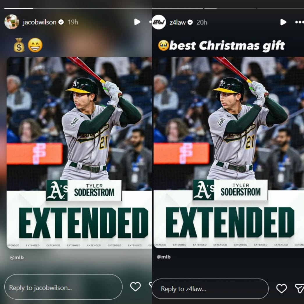 Jacob Wilson and Lawrence Butler react to Tyler Soderstrom's record ...