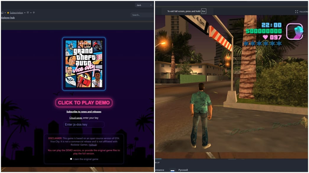 GTA Vice City is now playable through web browser