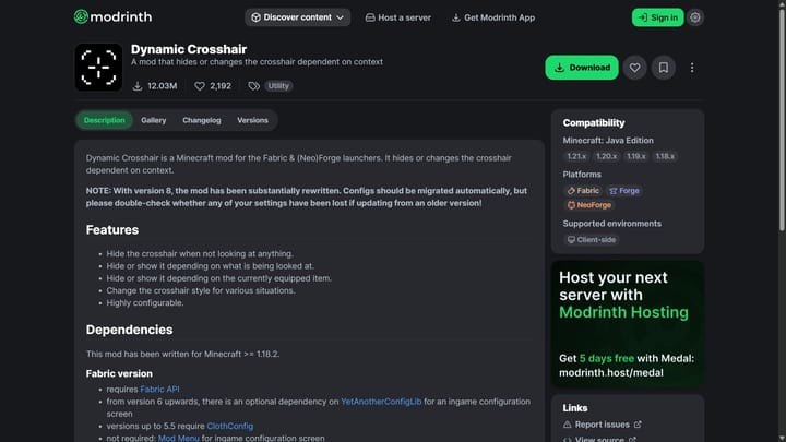 Minecraft Dynamic Crosshair mod guide