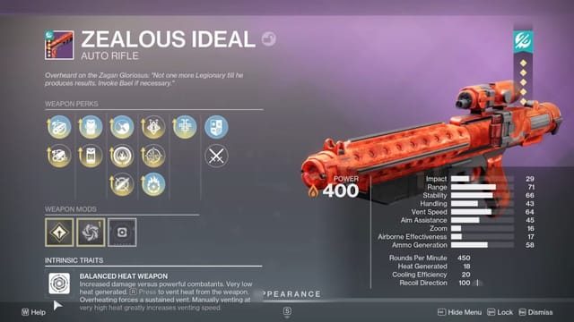Zealous Ideal god roll guide for Destiny 2 PvE and PvP