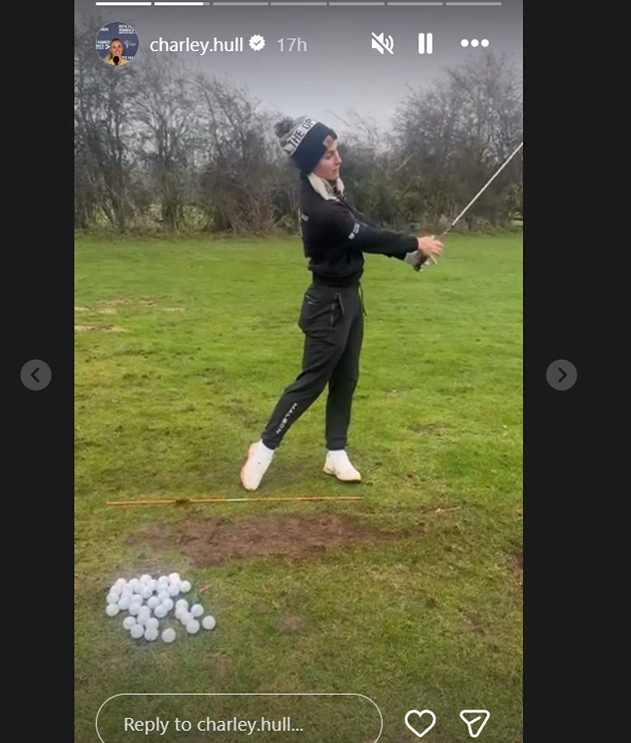 Charley Hull rocks all black during range session under cloudy skies