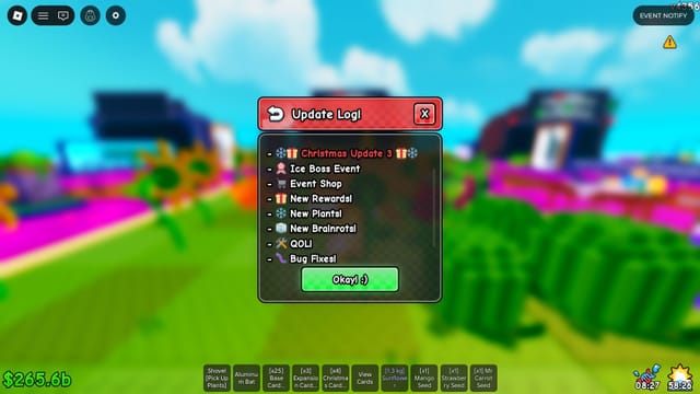 Plants Vs Brainrots Christmas Part 3 update patch notes