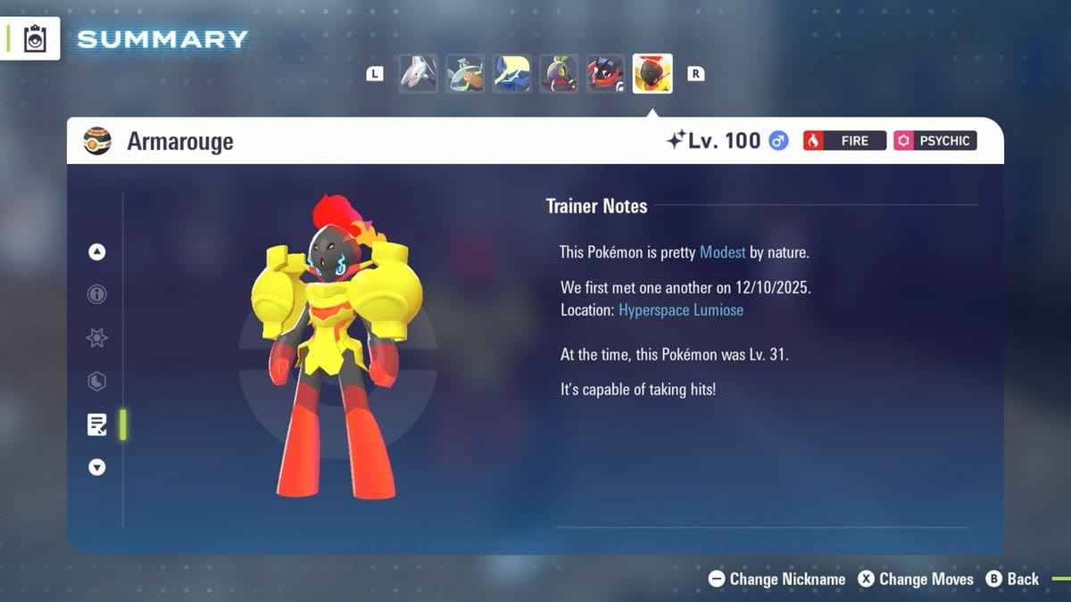 Best Armarouge Moveset and Nature in Pokemon Legends Z-A Mega Dimension