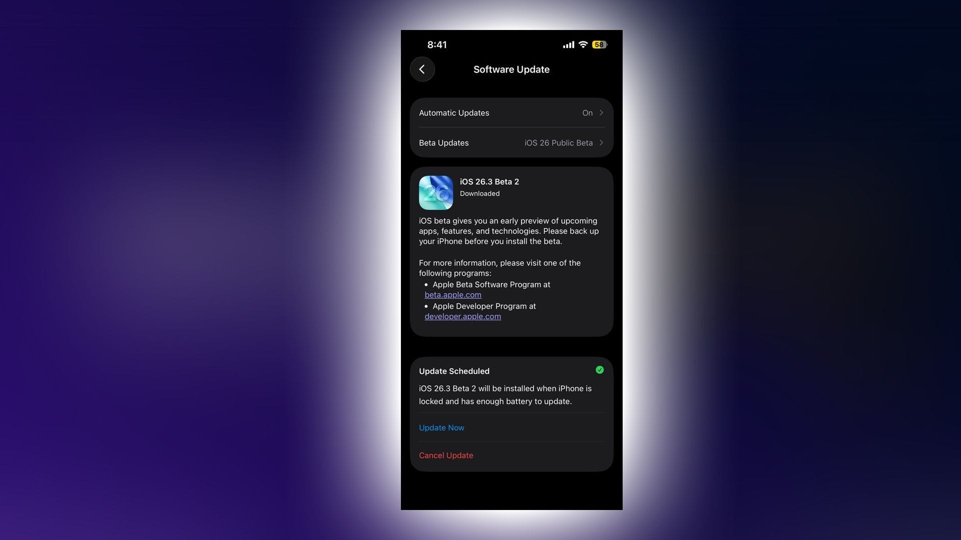 iOS 26.3 beta 2 released with performance improvements and bug fixes