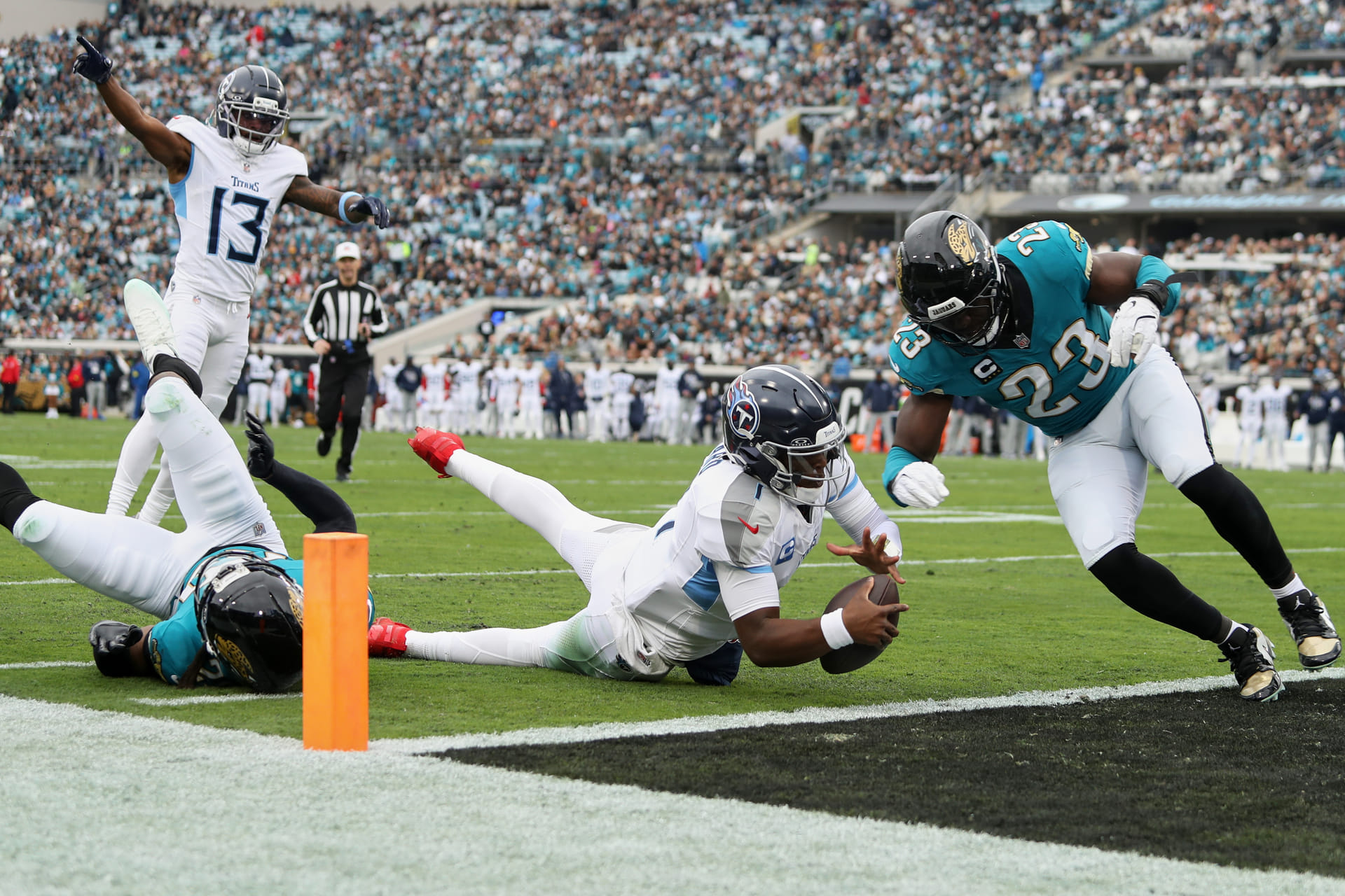 "Dirty hit" "Titans are cooked": NFL fans react as Cam Ward heads to ...