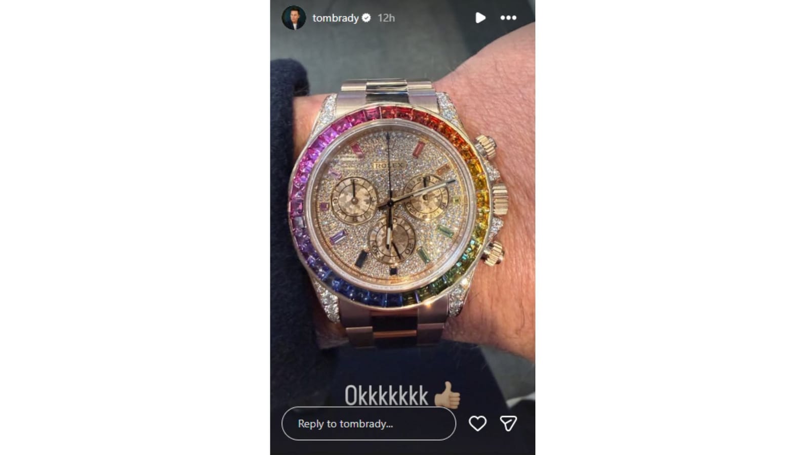 Tom Brady flashes $480,000 Rolex Daytona studded with rainbow jewels ...