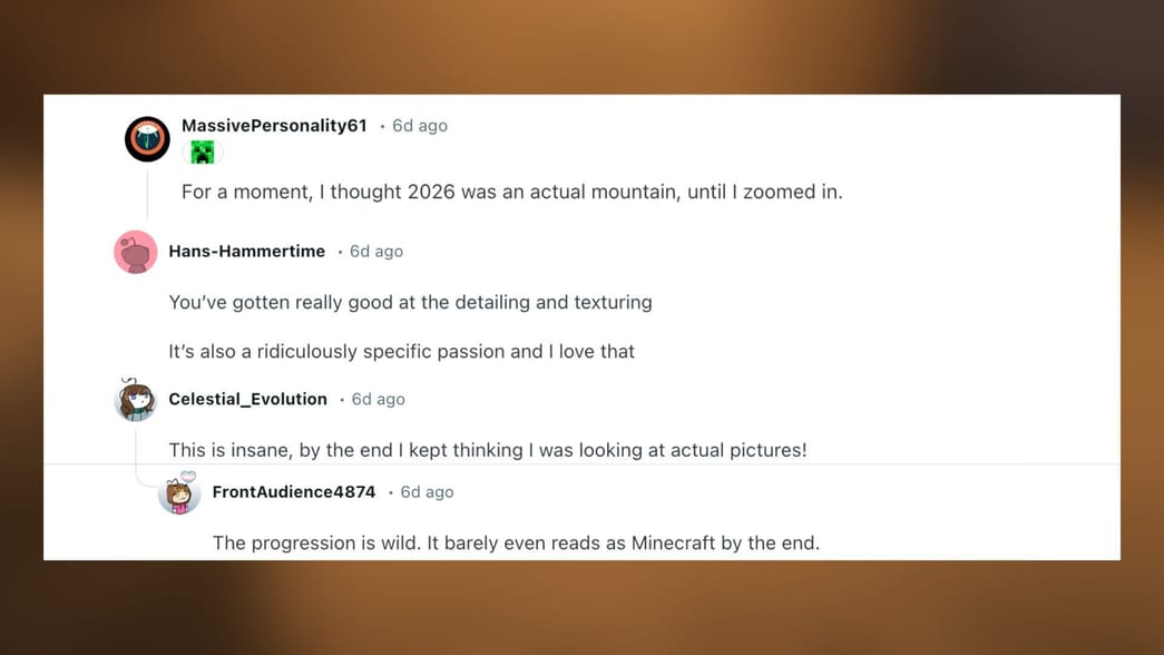 Minecraft builder reveals how their mountains evolved each year